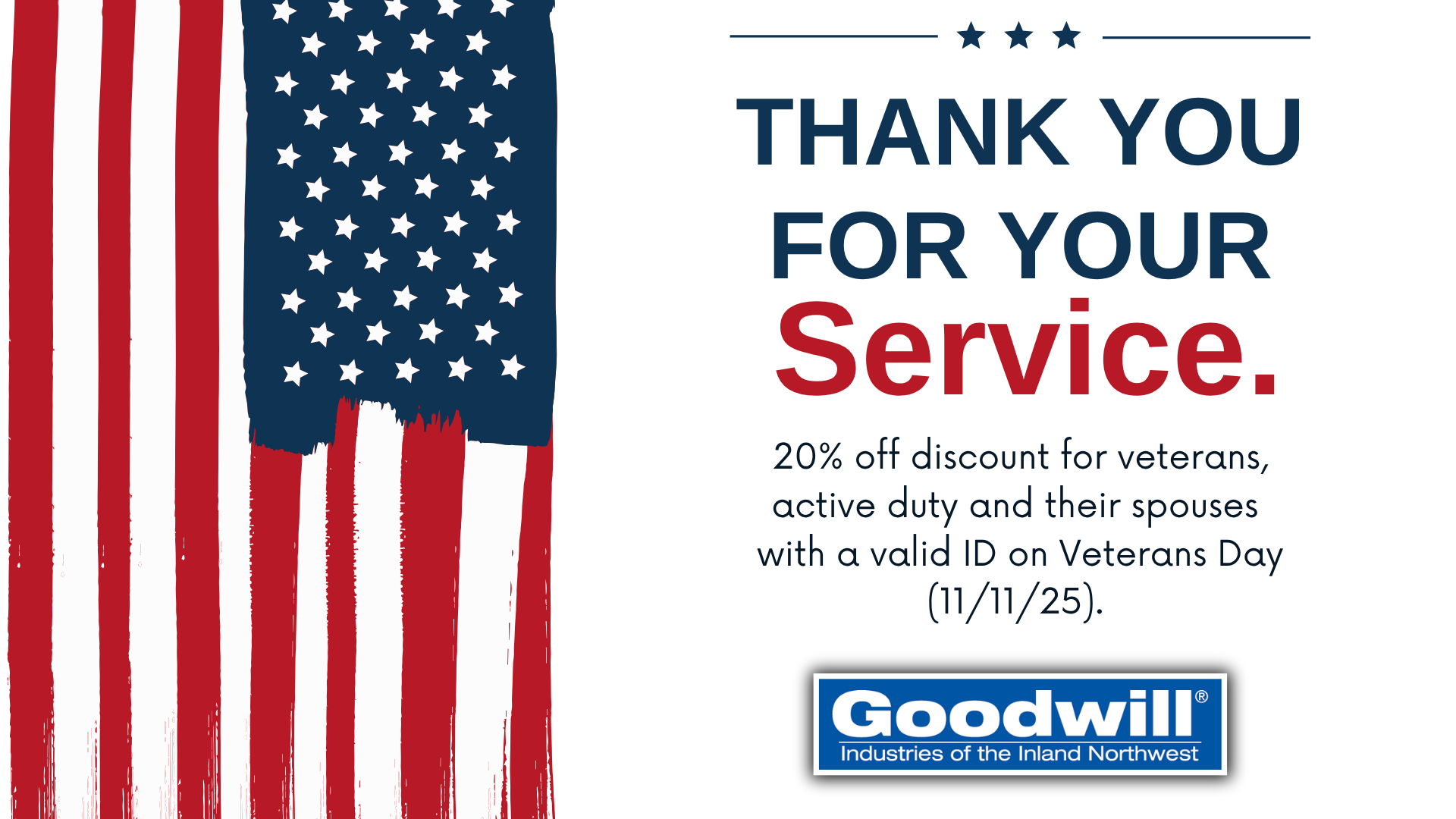 Veterans Day Holiday Hours and Discount - Goodwill